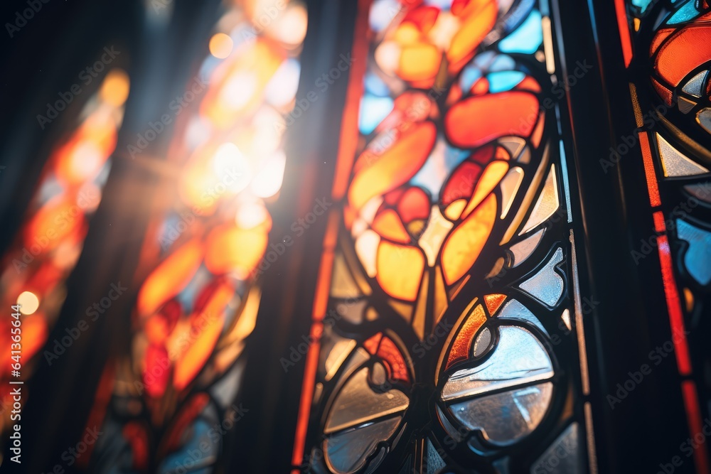Soft-focus of a stained glass window in a church, Blurry, for text ...