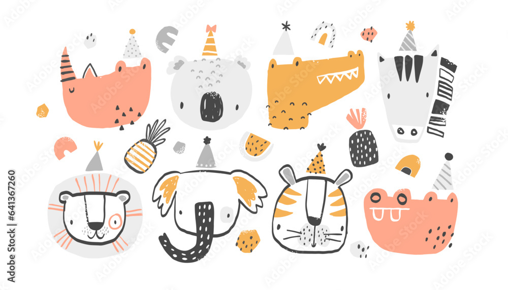 Vector set clipart collection with African, tropical animals in festive ...