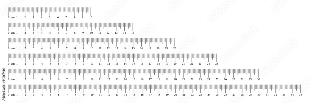 Measuring chart set with 10, 15, 20, 25, 30, 35 centimeters. Ruler ...