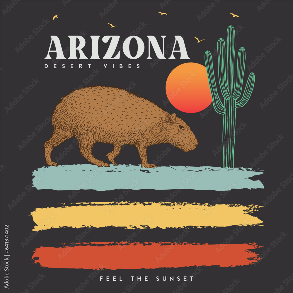 Arizona desert graphic print T shirt and others. Capybara Vector ...