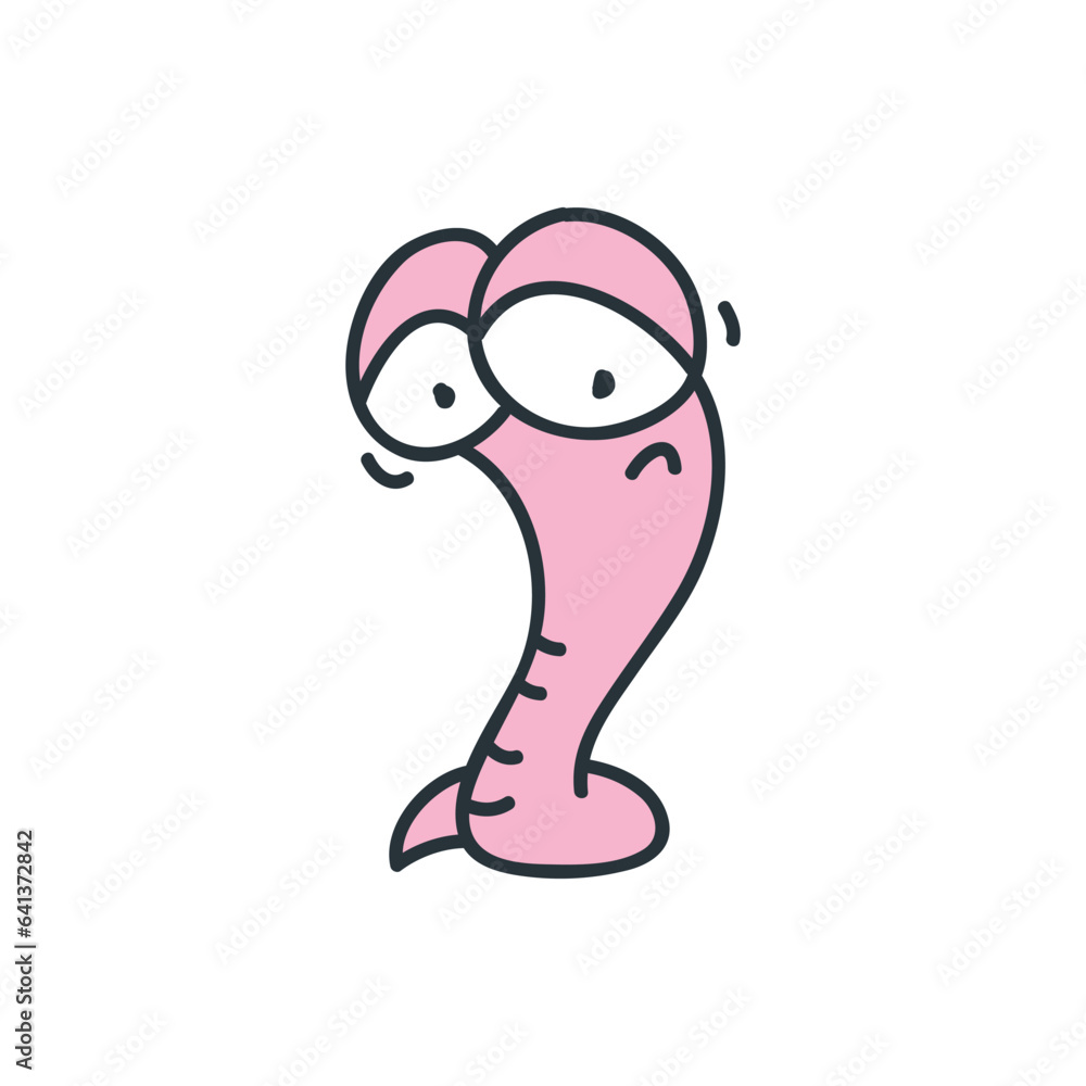 Funny worm. Doodle illustration of a sad worm isolated on a white ...