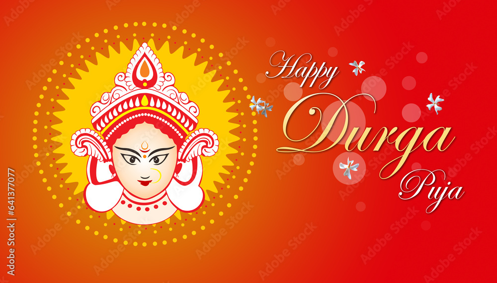 Goddess Durga with Sewali Flower Banner Wish Durga Puja Greeting Card ...