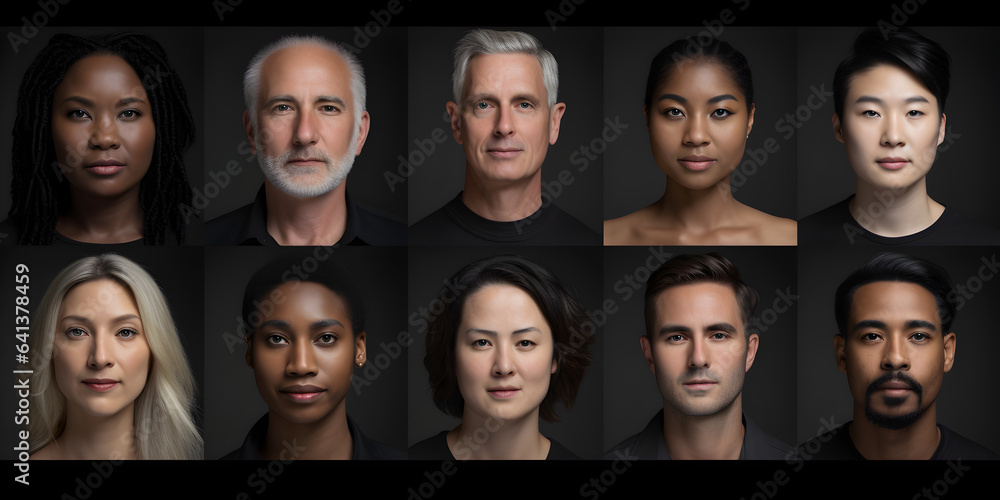 Headshot image collection of diverse group of people of different race ...