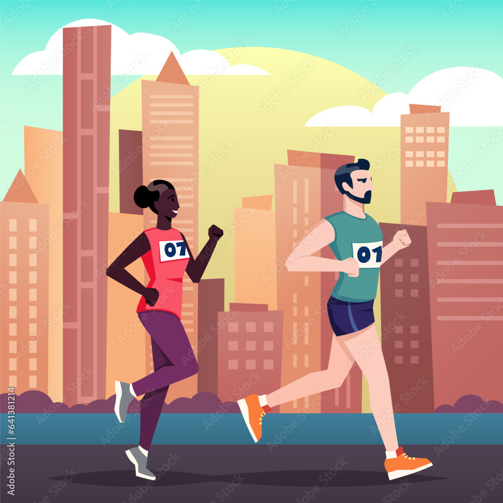 running marathon background. cartoon items for sport, running sport ...