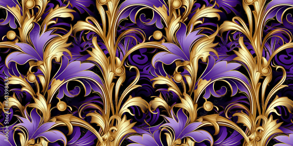 Seamless art nouveau purple and gold pattern. Mosaic for wallpaper in ...