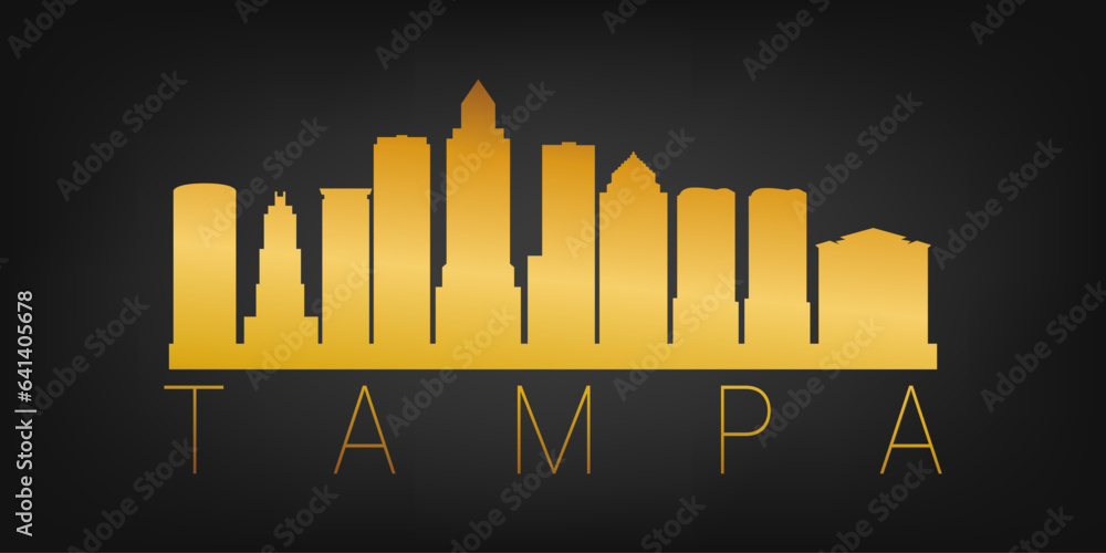 Tampa, FL, USA Gold Skyline City Silhouette Vector. Golden Design ...