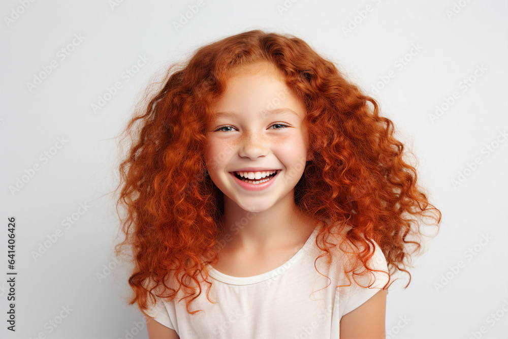 Generative AI portrait of cute little red hair girl overjoyed smiling ...