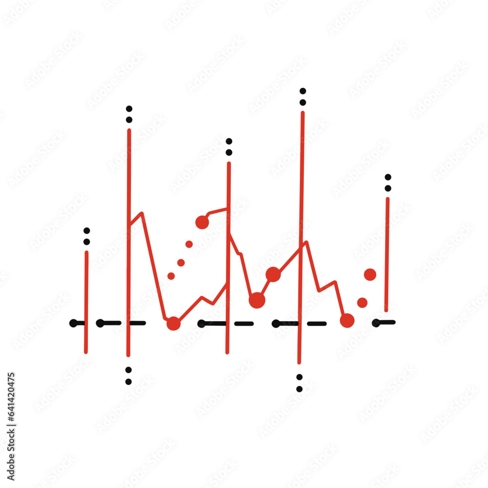 Chart graph vector icon in minimalistic, black and red line work, japan ...
