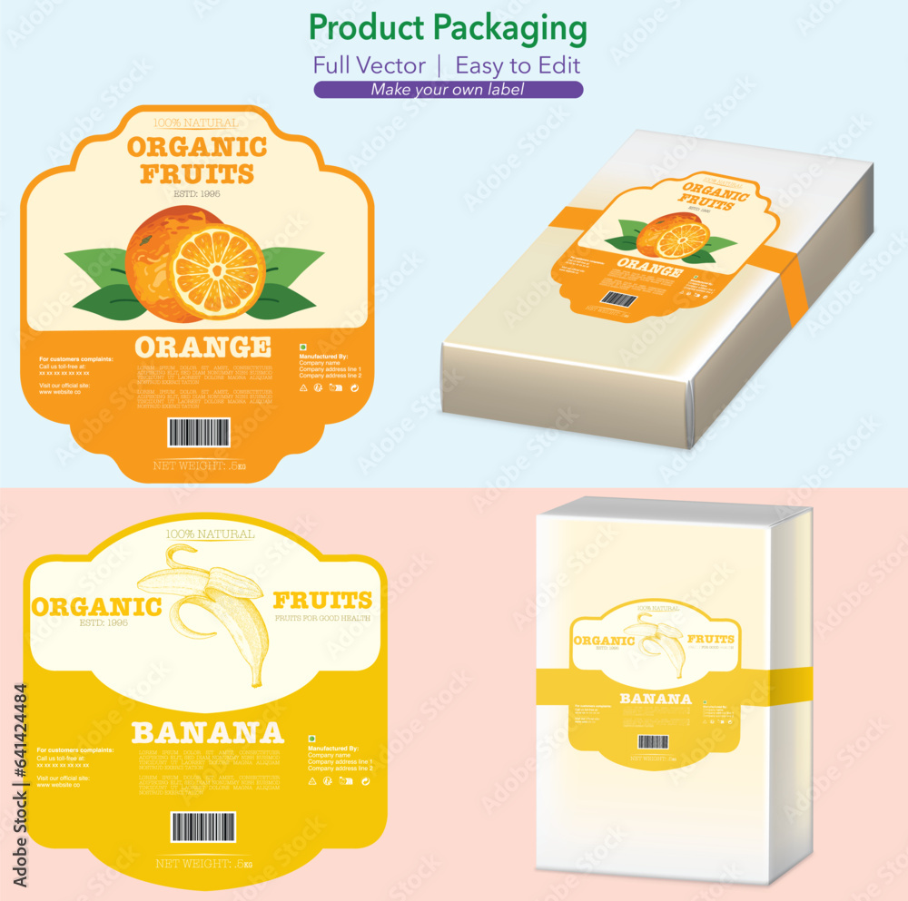 Fruits Label, Fruits box, product pack, food labels, Vector carton ...