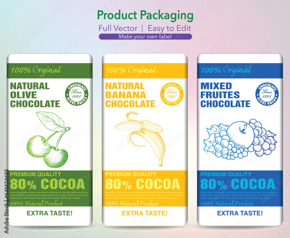 Chocolate packaging, chocolate Label, olive pack, Choco banana pack ...