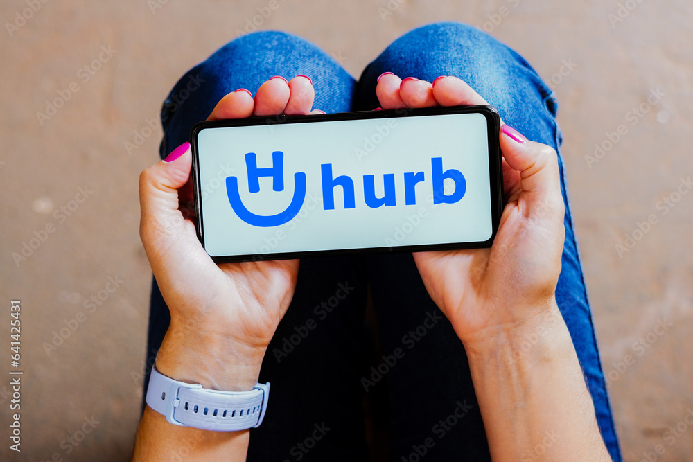 August 30, 2023, Brazil. In this photo illustration, the Hurb logo is ...