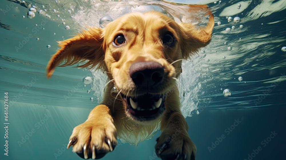 Funny underwater picture of puppies in swimming pool playing deep dive ...