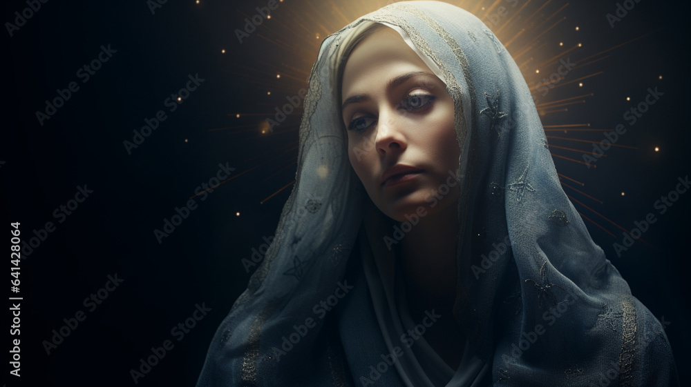 Woman in image Virgin Mary Mother of Jesus Christ in holy light ...