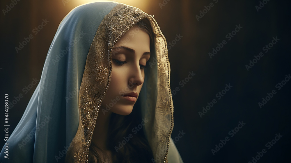 Foto de Woman in image Virgin Mary Mother of Jesus Christ in holy light ...