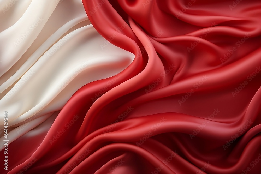 Beautiful curves of the red and white silk fabric. Background of fabric ...
