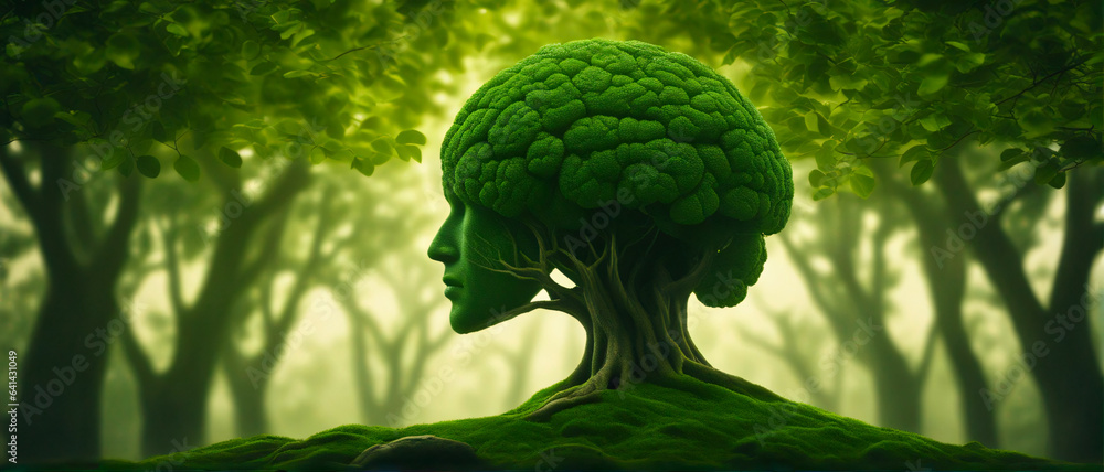 In einem Wald steht ein Baum, dessen Krone die Form eines menschlichen ...