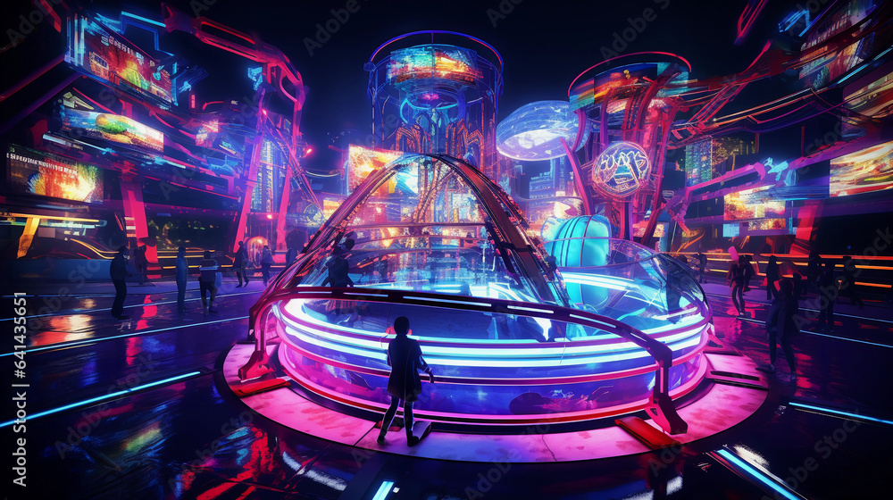 A futuristic XR carnival with mind - bending rides that defy gravity ...