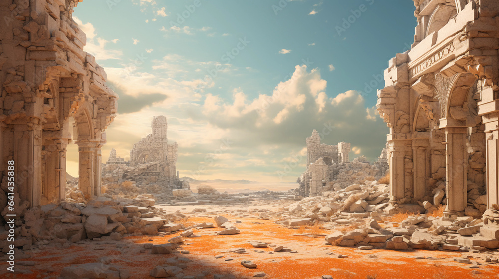 A virtual desert landscape in XR, with a colossal, shimmering mirage of ...