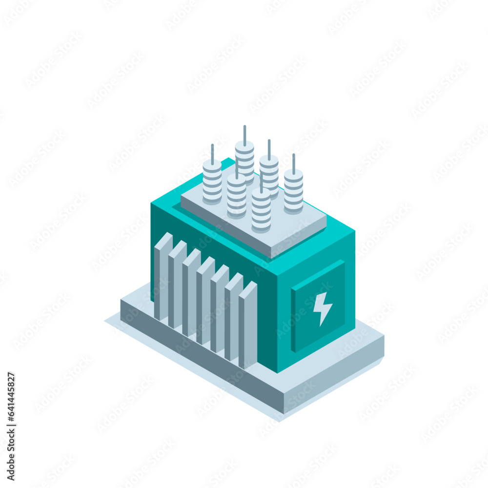 isometric transformer box in color on a white background, electrical ...