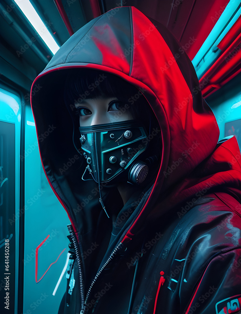 badass cyberpunk woman in hood and mask Stock Illustration | Adobe Stock
