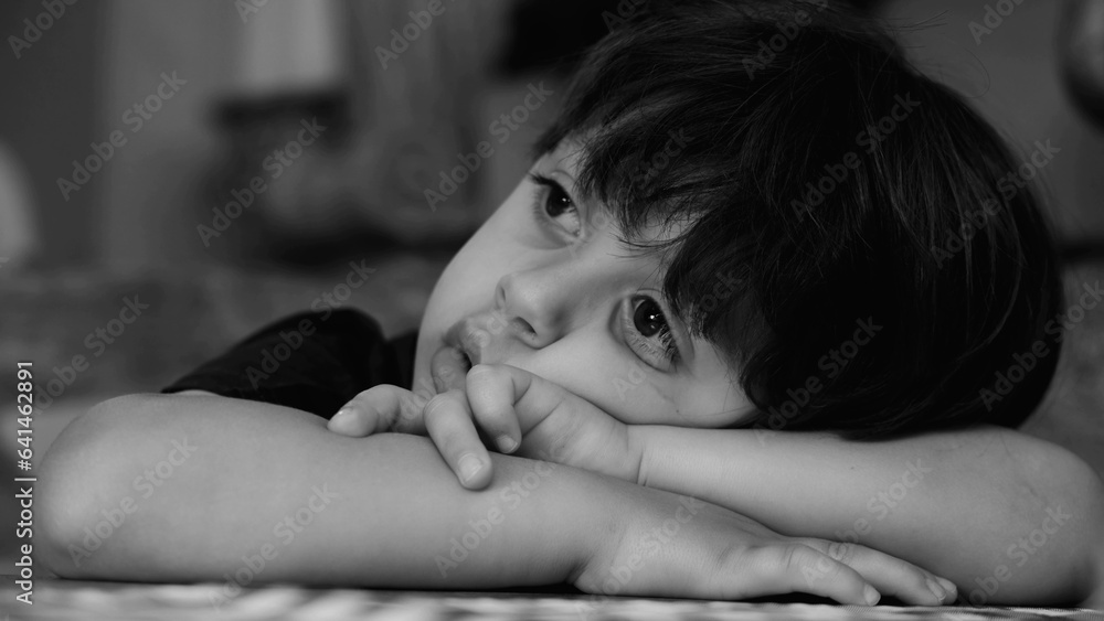 Monochrome Portrait of Forlorn Boy, Overwhelmed by Gloom and Boredom ...