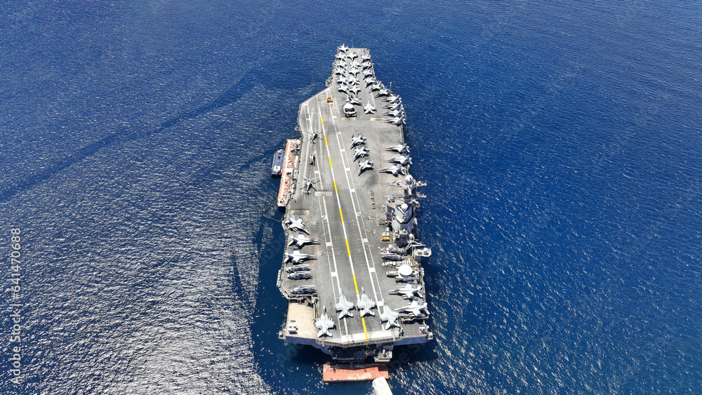 Aerial drone photo of latest technology USS Gerald R. Ford, nuclear ...