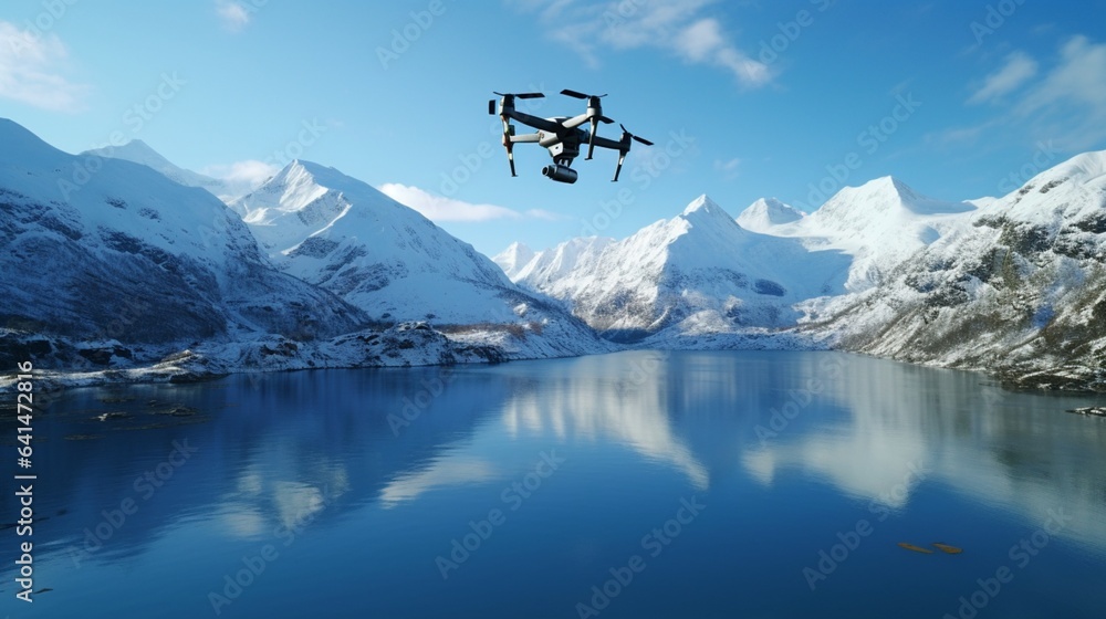Drone Photography, soaring over a pristine glacial lake, the water ...
