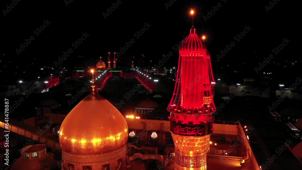 Imam Husayn and Al-Abbas ShrinA night shot by a drone of Shiite ...