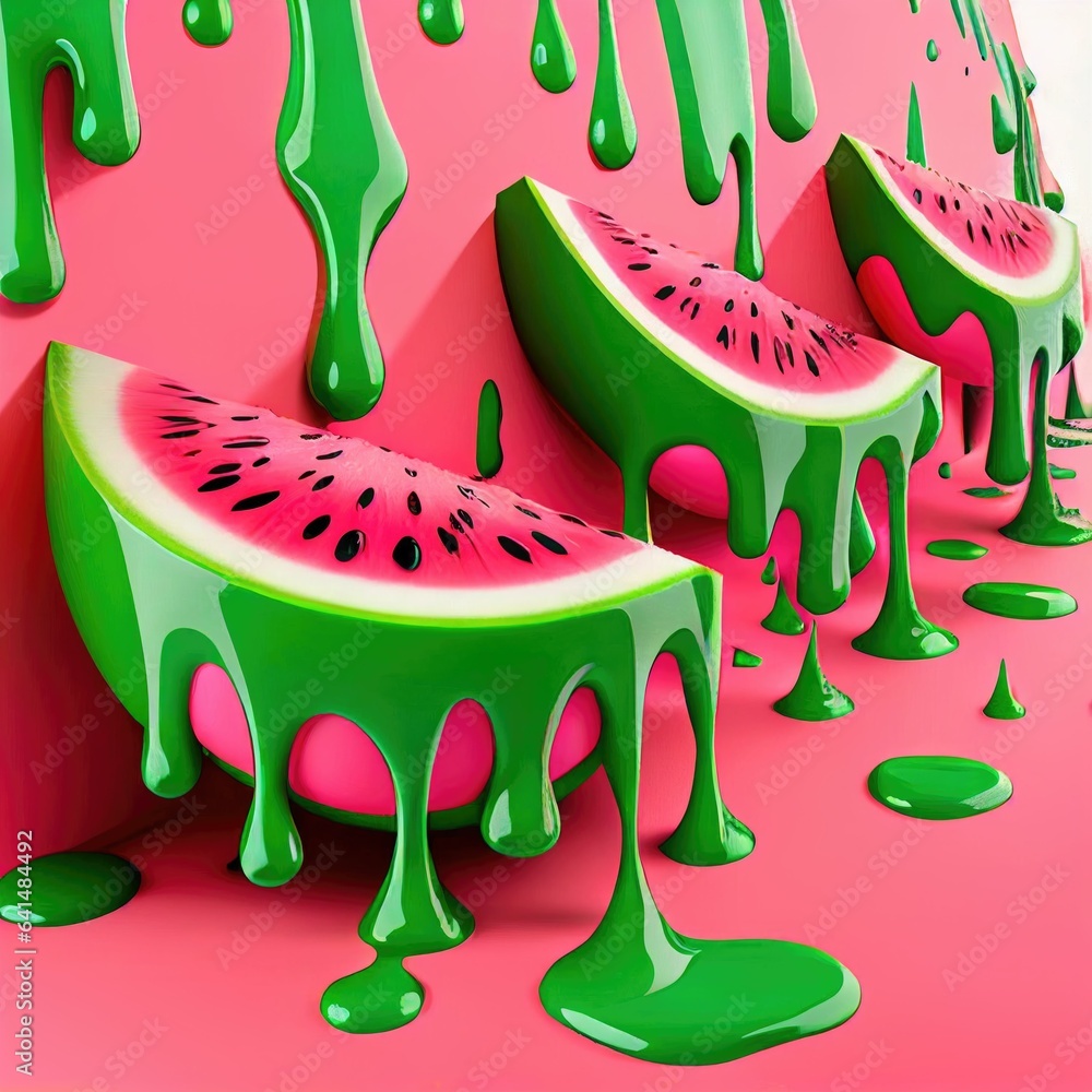 Melting and Dripping Watermelons: A Refreshing Summer Treat in 3D Stock ...