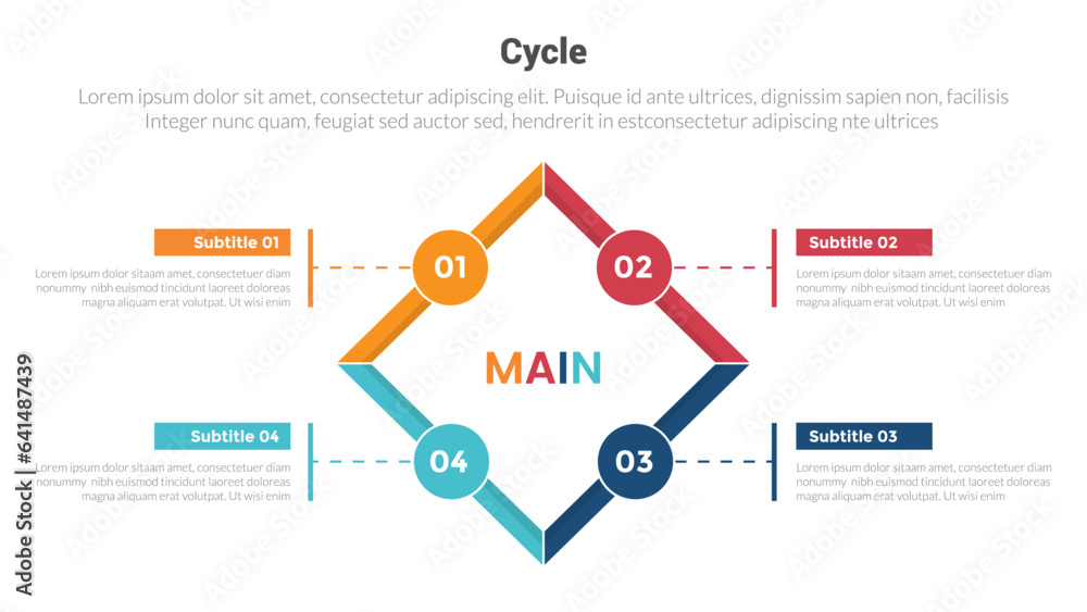 cycle or cycles stage infographics template diagram with rotated square ...