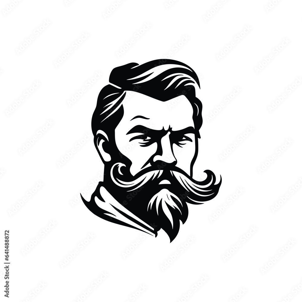 Stylish barber shop logo featuring a dashing man with a beard and ...