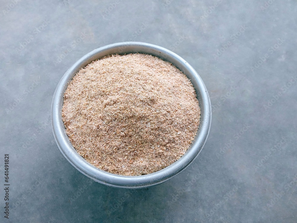 Paddy bran. Smooth rice husk on gray background. Bekatul. Dedak. Rice ...