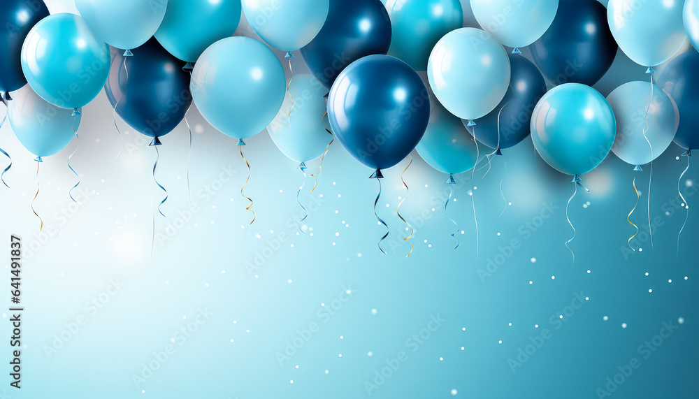 Party balloons background in blue isolated background, happy Birthday ...