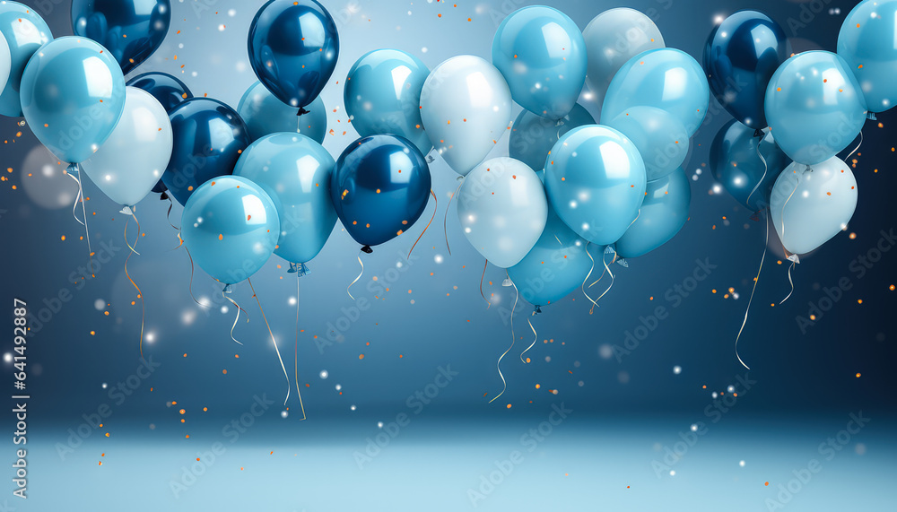 Blue background with balloons and confetti, Birthday balloons ...