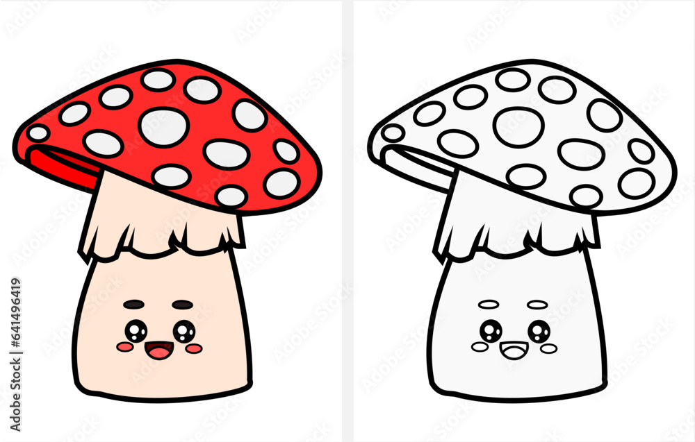 Cute cartoon mushroom coloring page for kids. Stock Vector | Adobe Stock