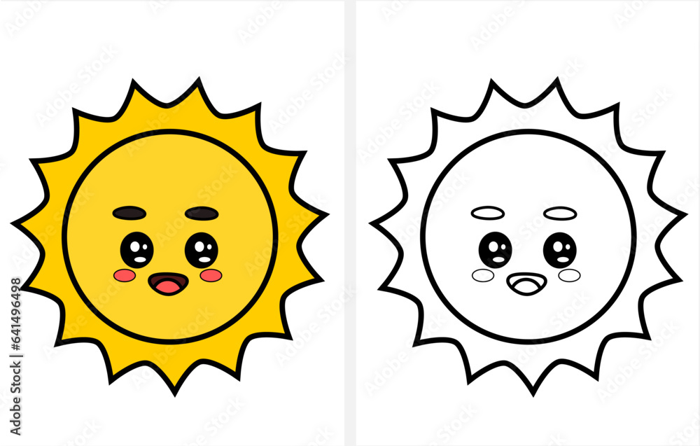 Cute cartoon sun coloring page for kids. Stock Vector | Adobe Stock