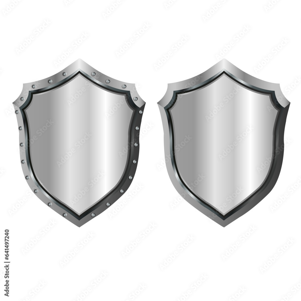 Set of 3d realistic silver metallic shield Stock Vector | Adobe Stock