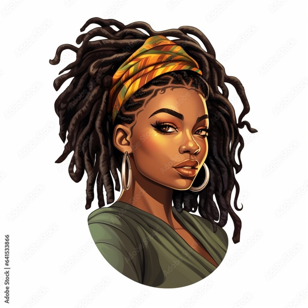 Die-cut sticker of a beautiful black woman with locs, Vibrant printable ...