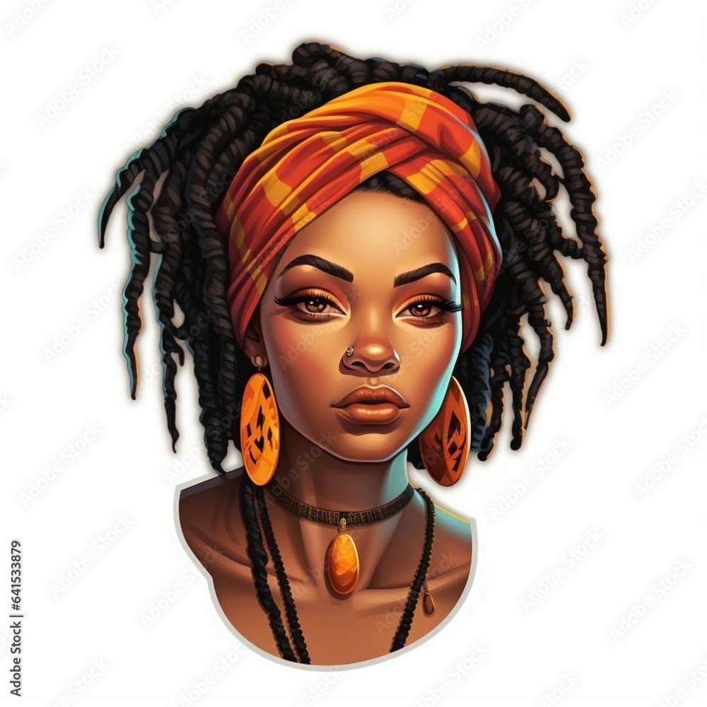 Die-cut sticker of a beautiful black woman with locs, Vibrant printable ...