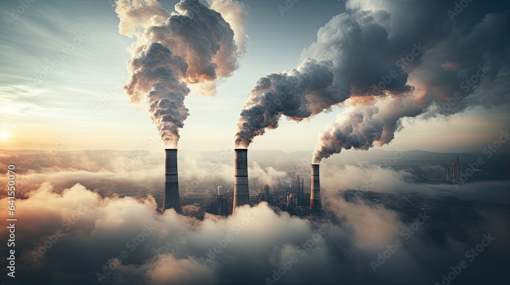 Four chimneys releasing a fantastic amount of smoke. Ideal image to ...
