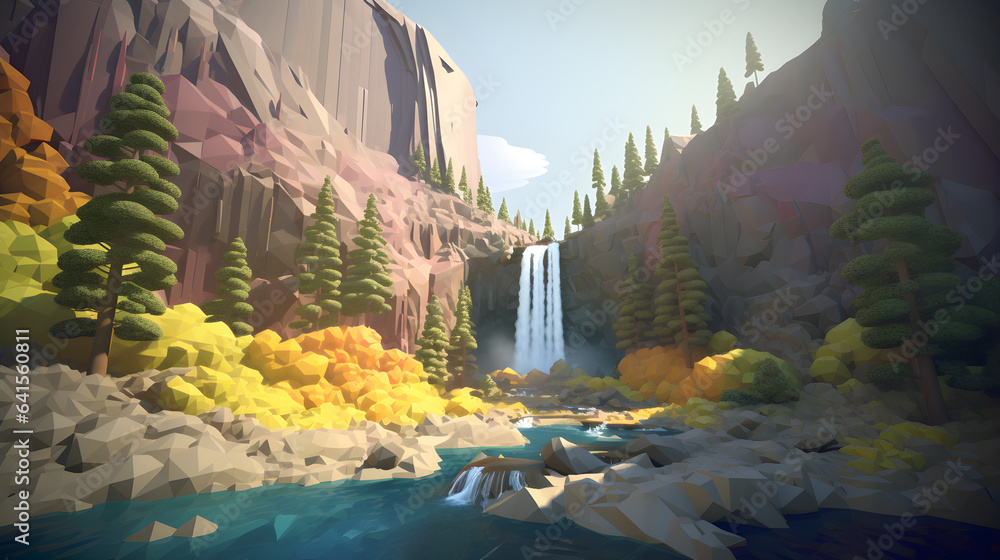 A low poly waterfall environment Generative Ai ilustración de Stock ...