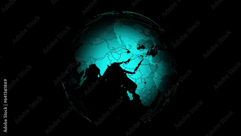 Spherical world map rotates on black background. Seamless loop. Stock ...