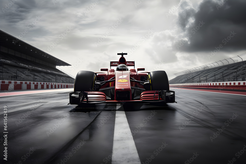 Asphalt of the international F1 race track with a F1 race car at the ...