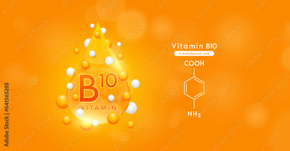 Orange vitamin B10 water drop and chemical structure surround with ...