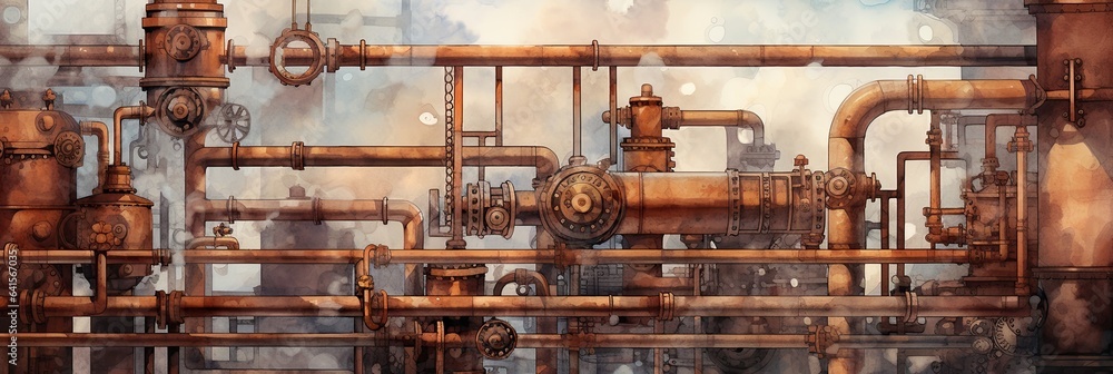 watercolor of steampunk industrial background, generative AI Stock ...