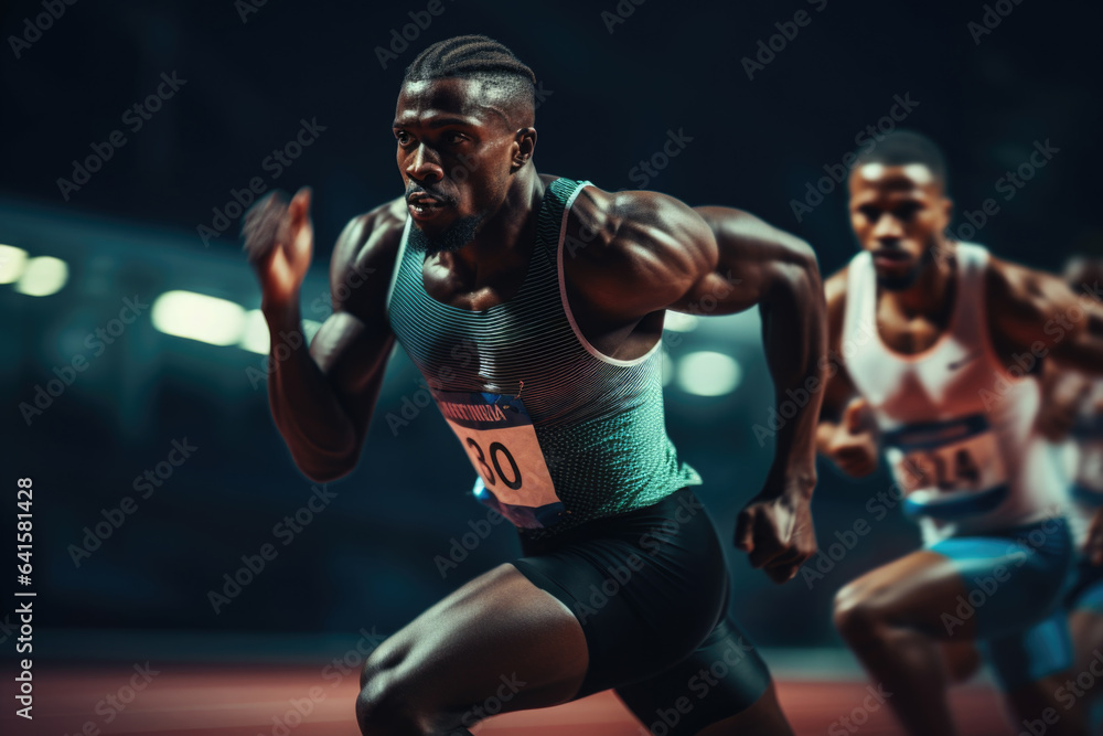 Black sprinter at the olympic games in paris 2024 Stock Photo | Adobe Stock
