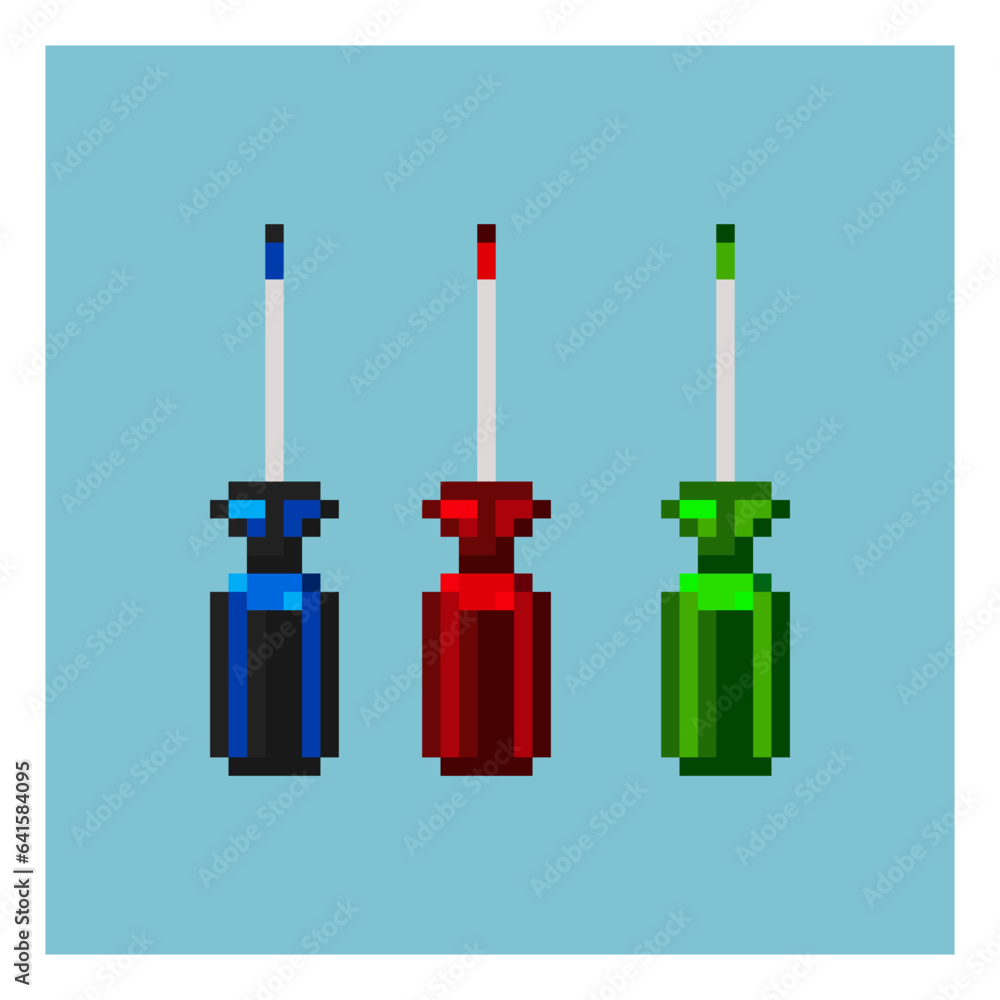 Vetor de Pixel art sets of screwdriver with variation color items asset ...