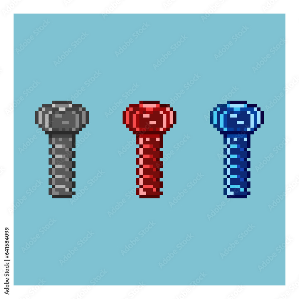 Pixel art sets of bolt tools with variation color items asset. white ...