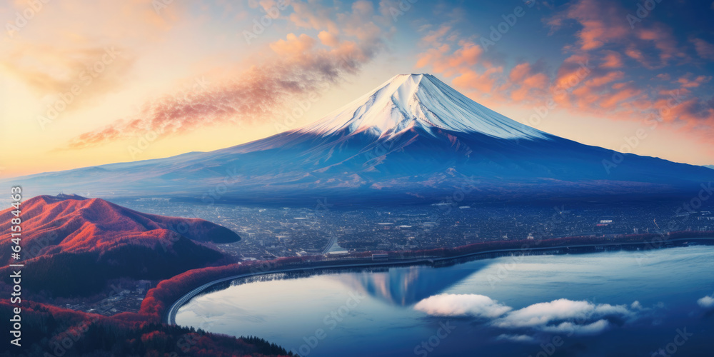 Aerial Panorama Landscape of Fuji Mountain. Iconic and Symbolic ...