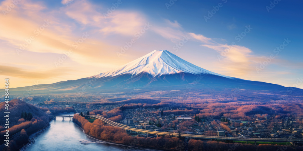 Aerial Panorama Landscape of Fuji Mountain. Iconic and Symbolic ...